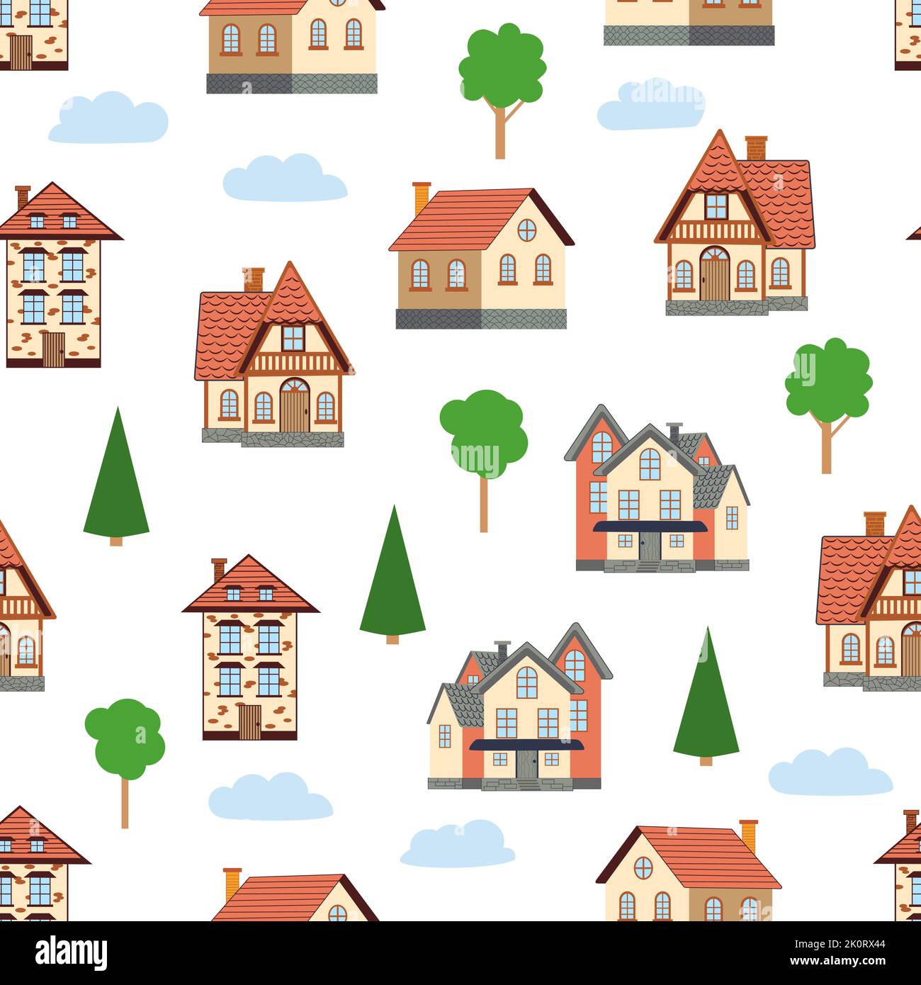 Seamless pattern of different colorful houses. Pattern seamless kids ...