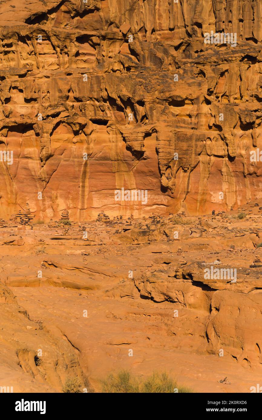 holes in a rock in wadi rum desert, Jordan. closeup view of the rock ...