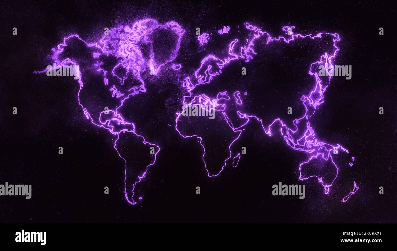 Colorful World Map on dark background, Violet Glowing World Map, Space ...