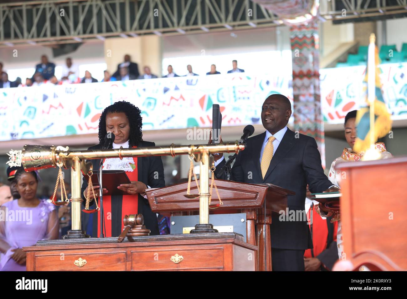 President William Ruto (C) takes oath of office during the swearing in ceremony held at the ...