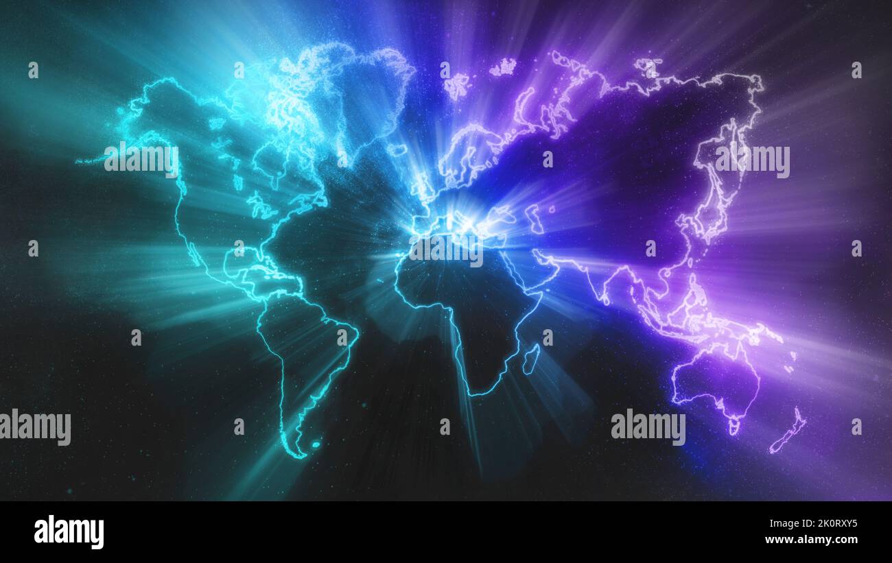 Colorful World Map on dark background, Colorful Glowing World Map ...