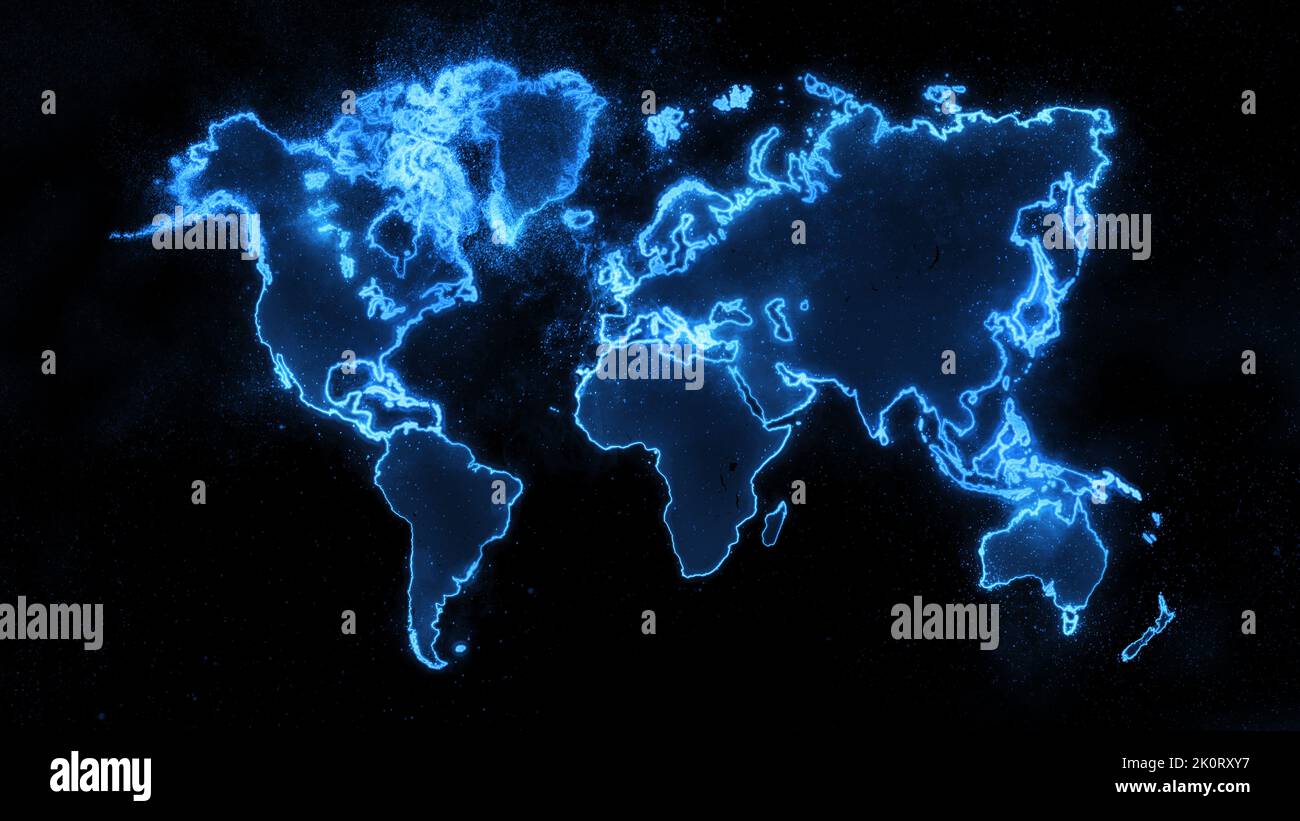 Colorful World Map on dark background, Blue Glowing World Map, Space ...