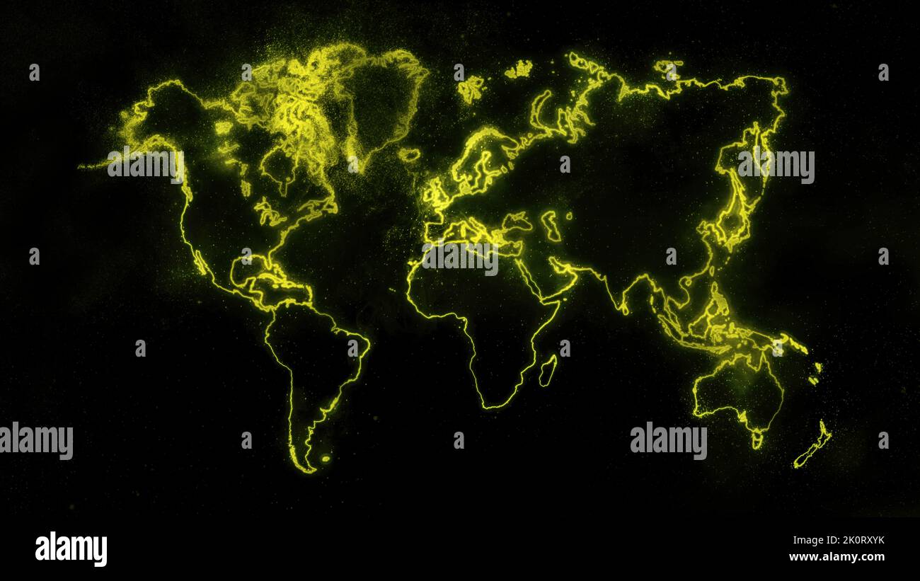 Colorful World Map on dark background, Yellow Glowing World Map, Space ...