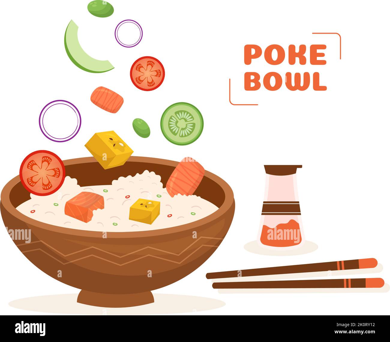 Hawaiian Dish Poke Bowl Food Template Hand Drawn Cartoon Flat ...