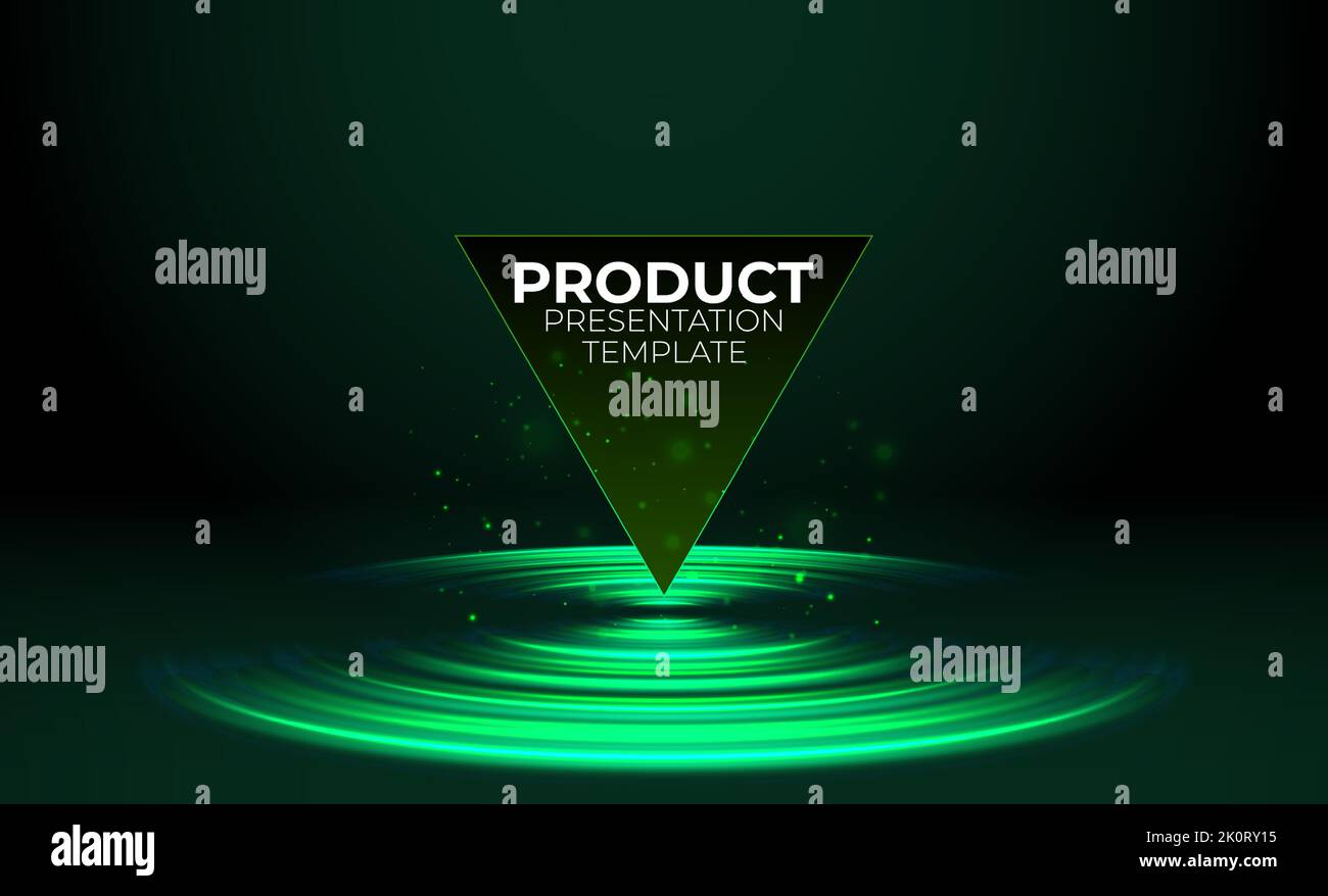 Green glowing ring on floor. Circle podium or teleport. Futuristic ...