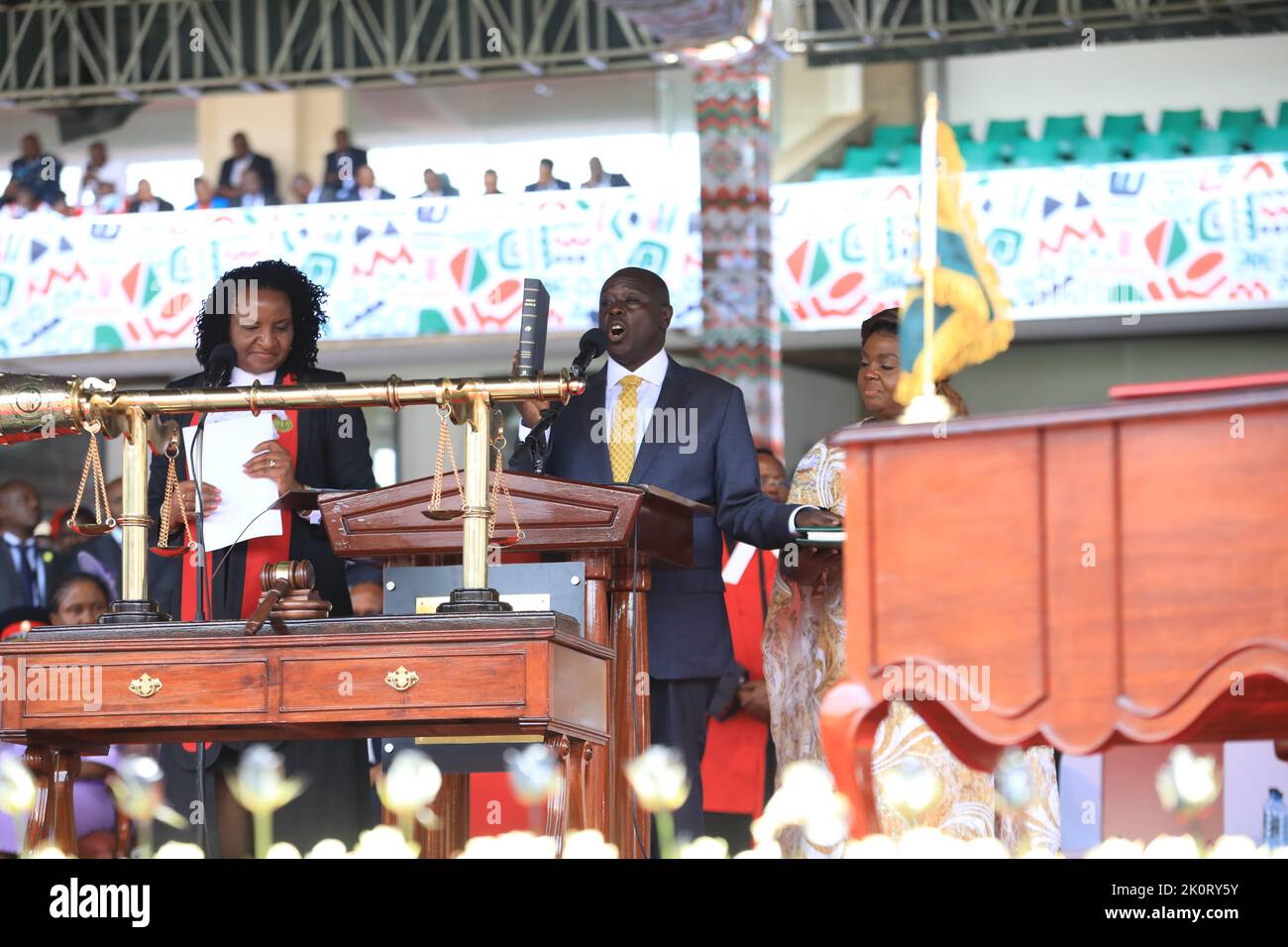 Nairobi, Kenya. 13th Sep, 2022. Deputy president Rigathe Gachagua takes oath of office during ...