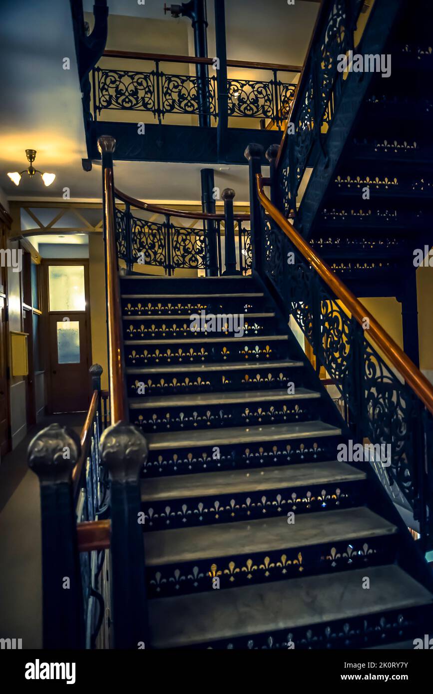 Beautiful wrought iron staircase inside the Monadnock Building ...