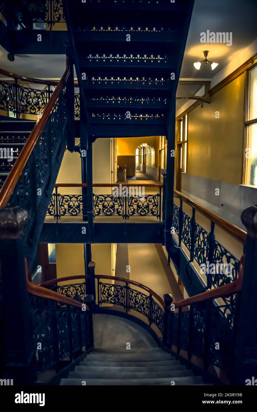 Beautiful wrought iron staircase inside the Monadnock Building ...