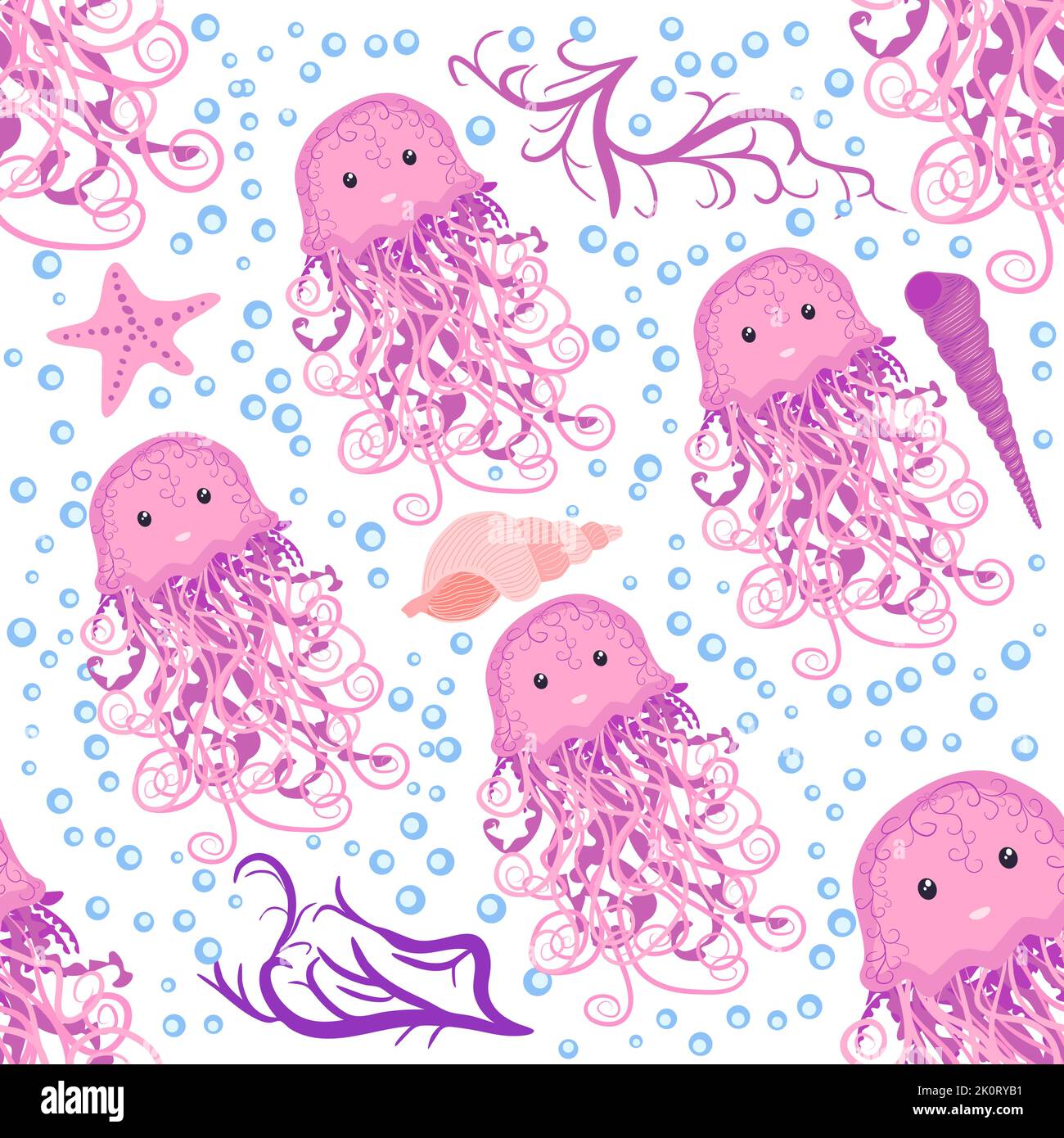 Jellyfish animals bright seamless patterns. Seamless pattern with ...