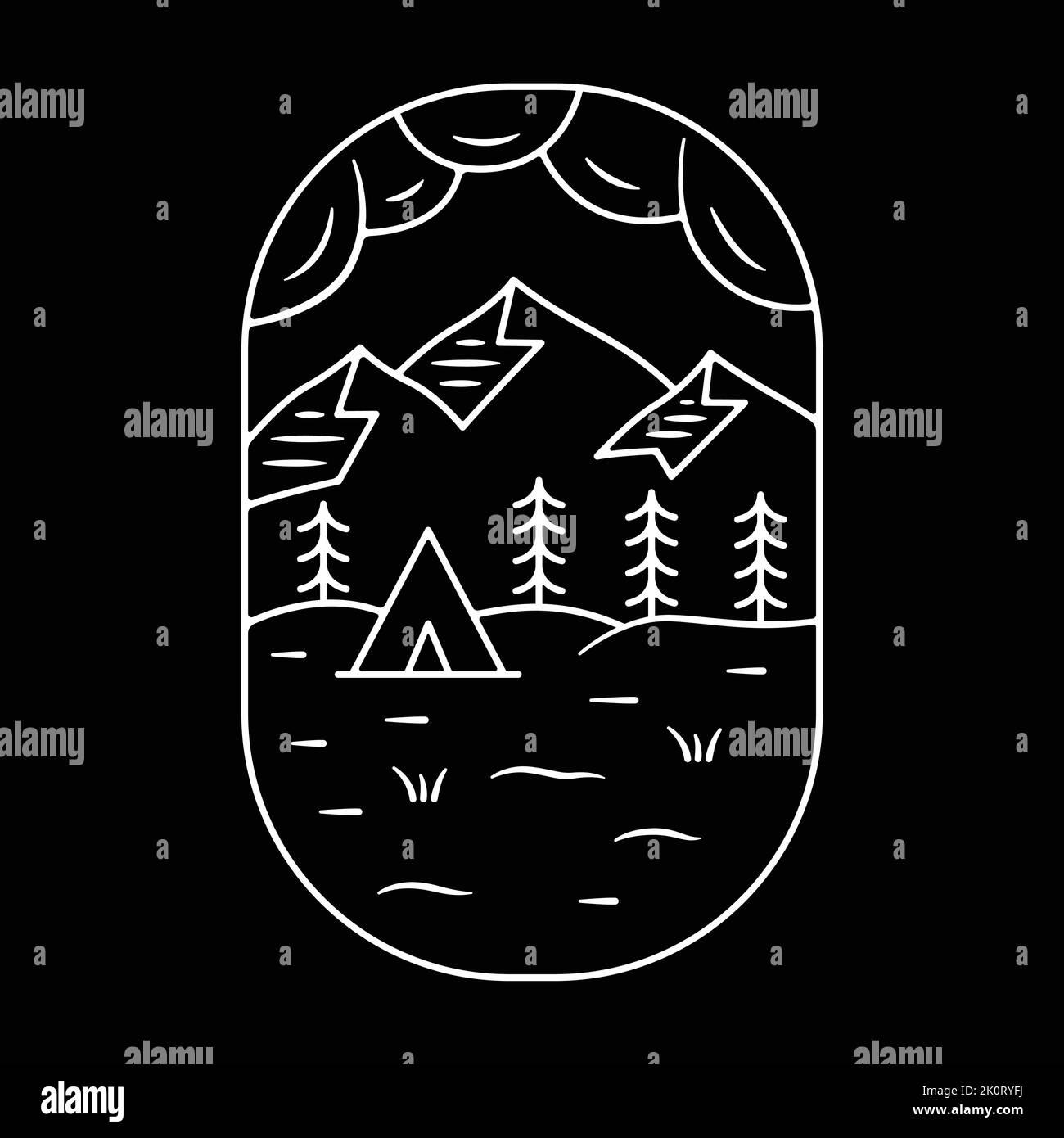 An illustration of a camping or hiking icon concept in an oval shape ...
