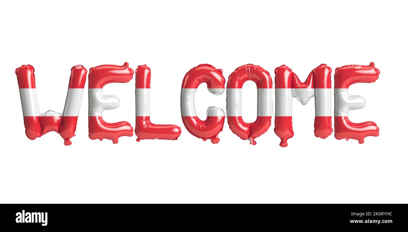 3d illustration of welcome-letter balloons in Austria flag isolated on ...