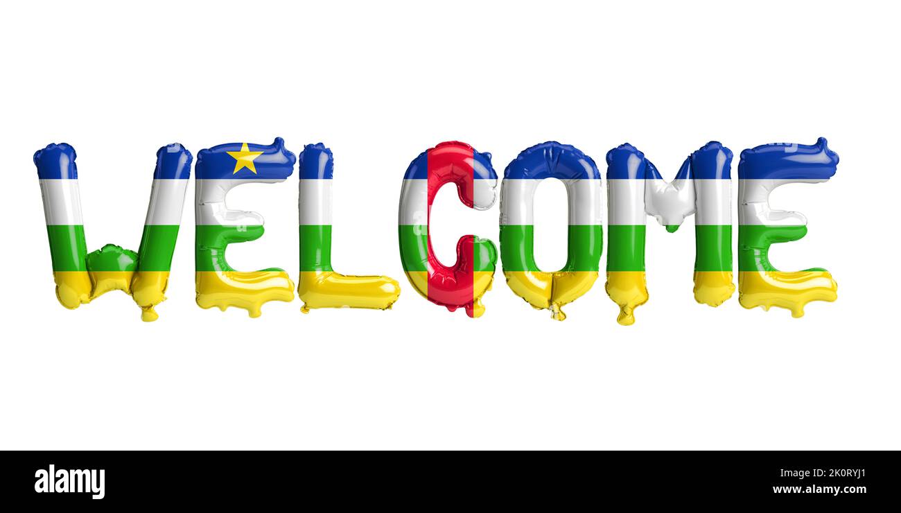 3d illustration of welcome-letter balloons in Central African Republic ...