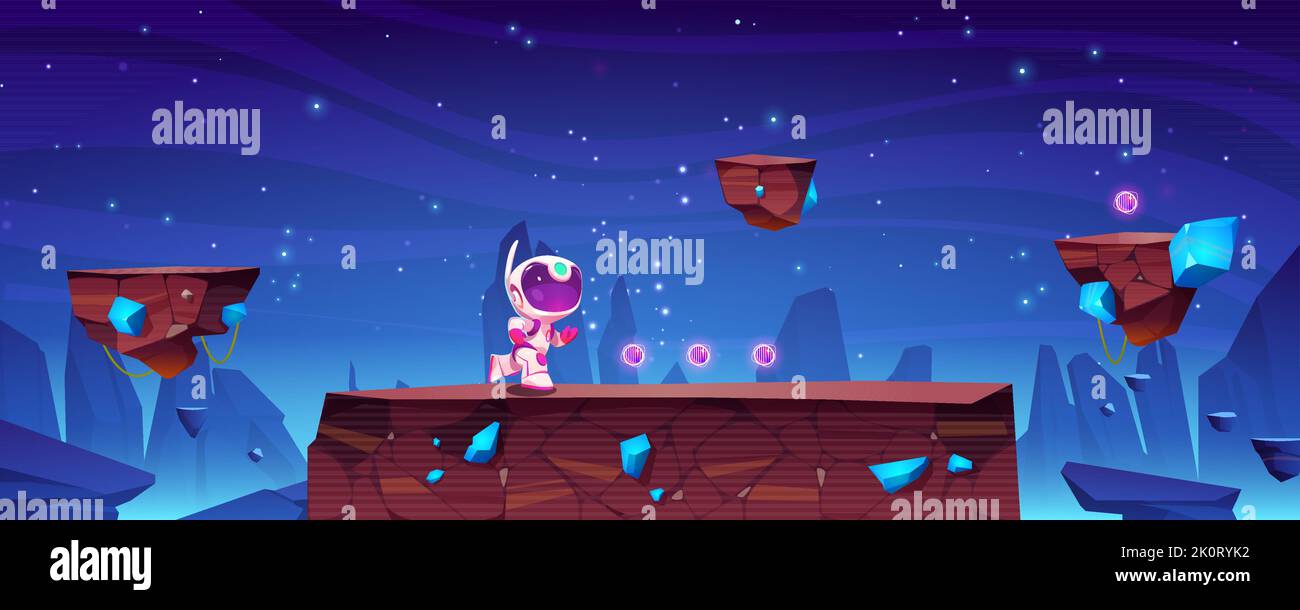 Space game with astronaut on alien planet landscape. Mobile arcade with ...