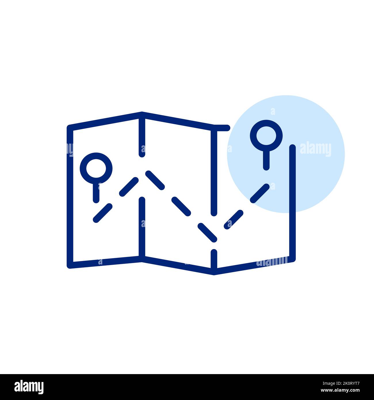 Navigator showing path between two pinpoints on a folded map. Pixel perfect, editable stroke ...