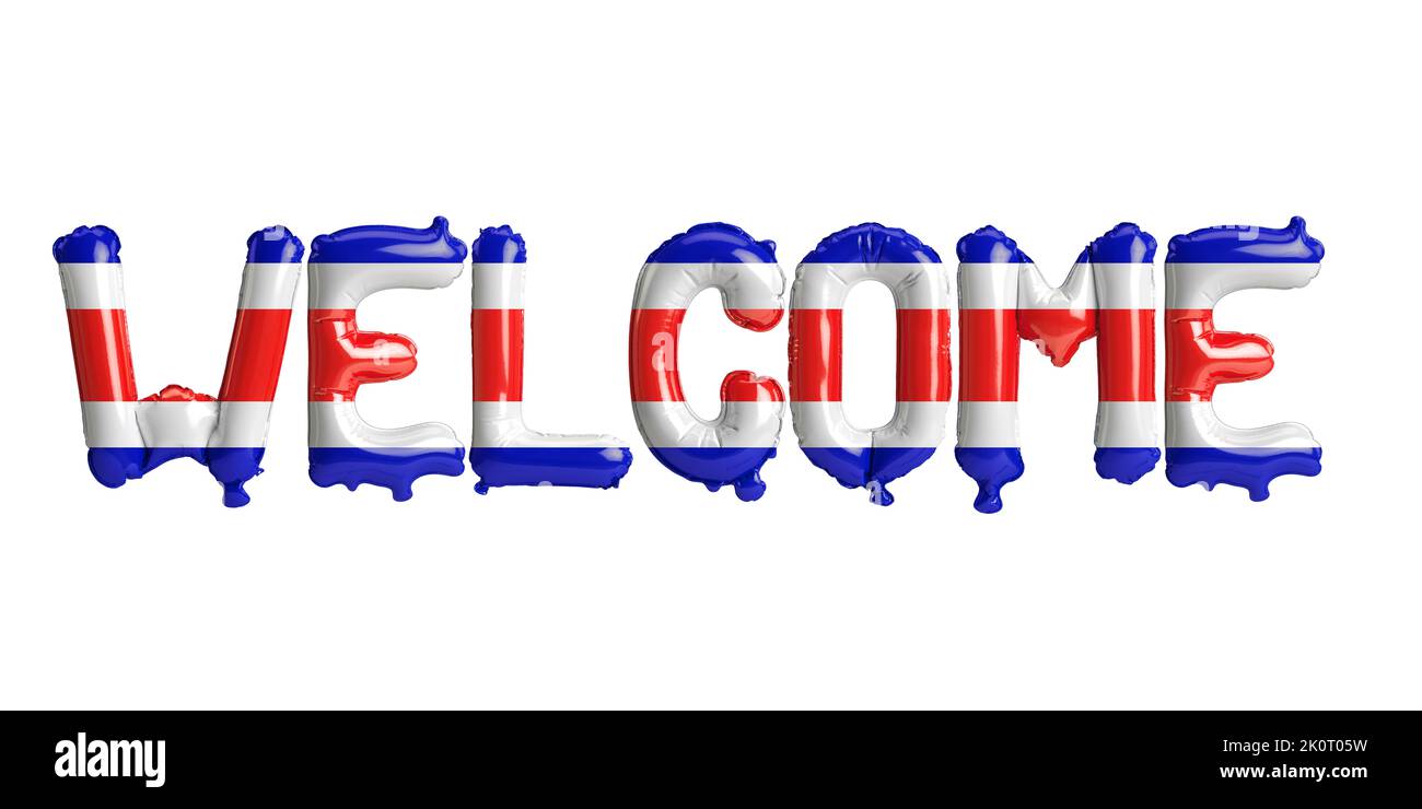 3d illustration of welcome-letter balloons in Costa Rica flag isolated ...