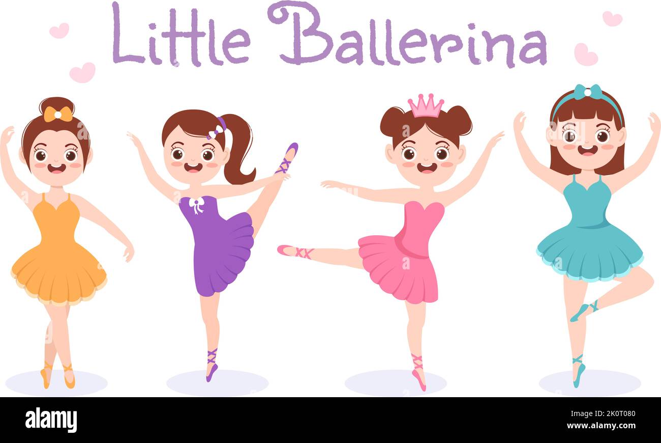 Cute Little Ballerina Template Hand Drawn Cartoon Flat Illustration ...