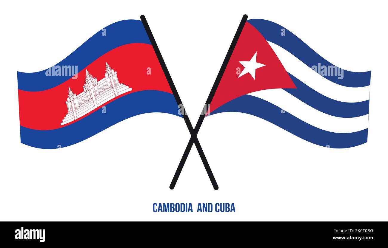 Cambodia and Cuba Flags Crossed And Waving Flat Style. Official Proportion. Correct Colors Stock ...