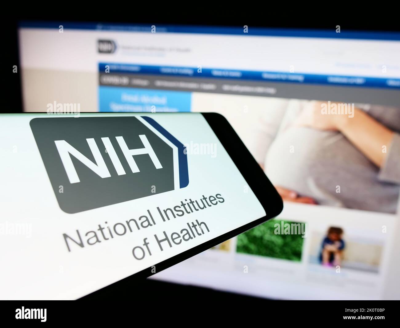 Mobile phone with logo of US agency National Institutes of Health (NIH ...