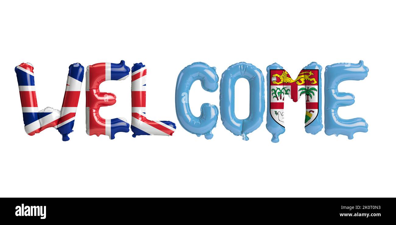 3d illustration of welcome-letter balloons in Fiji flag isolated on ...
