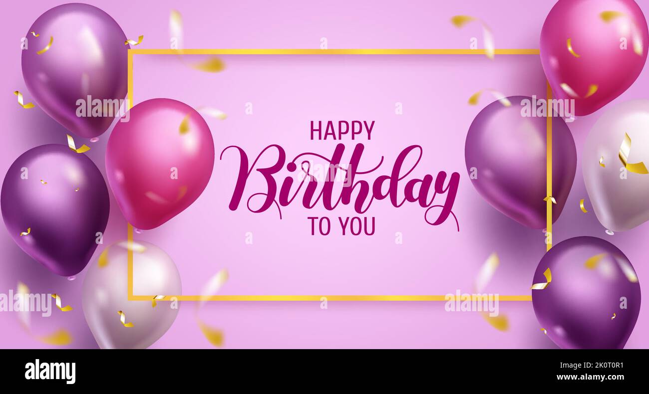 Birthday greeting vector template design. Happy birthday text in purple ...