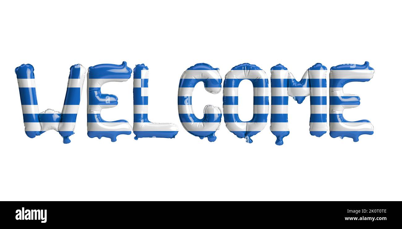 3d illustration of welcome-letter balloons in Greece flag isolated on ...