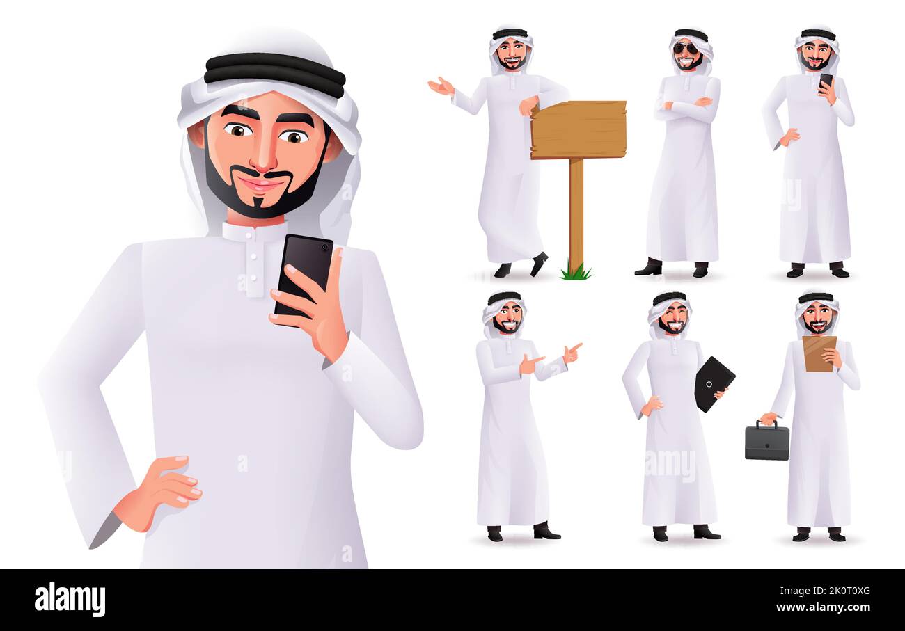 Arab business man vector character set. Arabian male characters ...