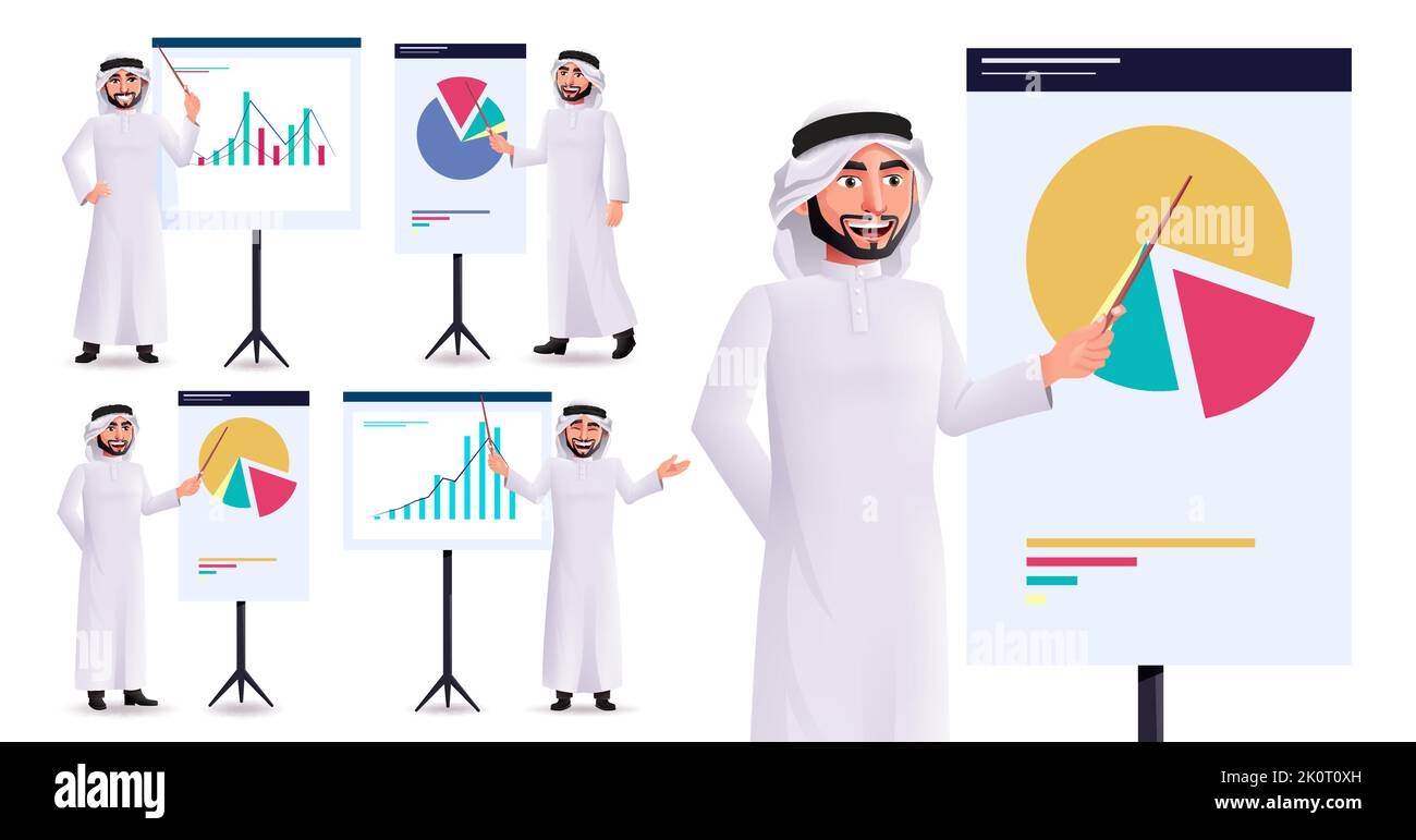 Arab man presentation vector character set. Arabian professional male ...