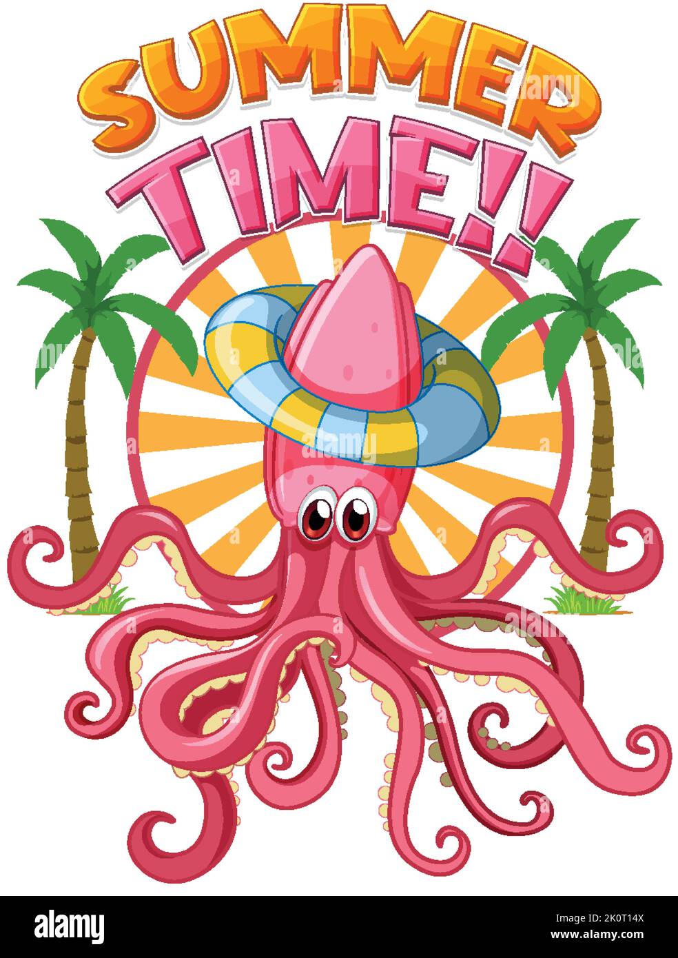 Summer time word with squid cartoon illustration Stock Vector Image ...