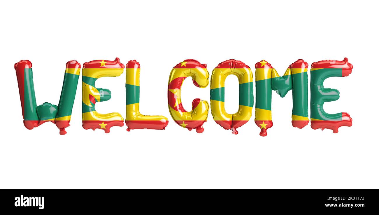 3d illustration of welcome-letter balloons in Grenada flag isolated on ...