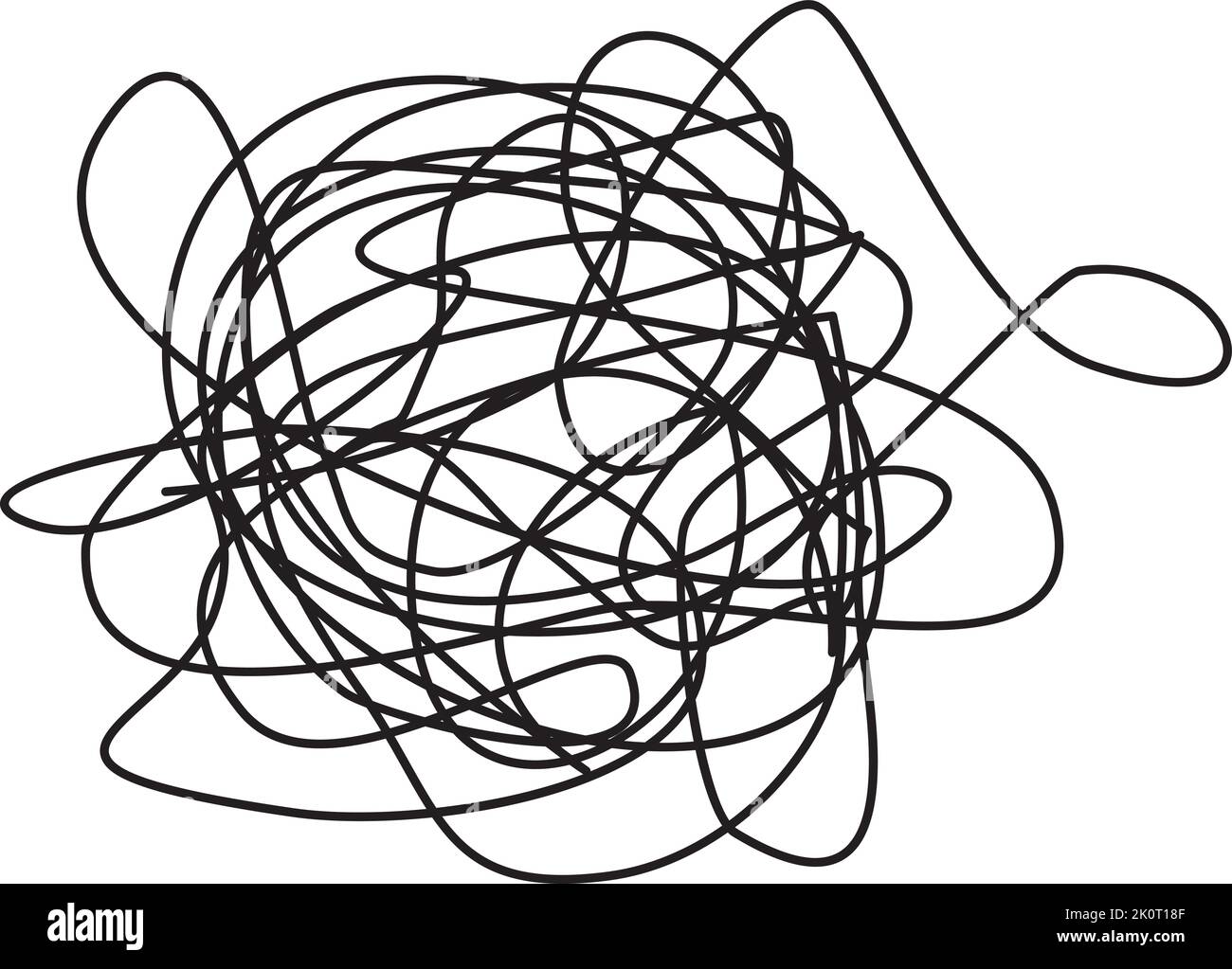 Tangled grungy round scribble hand drawn with thin line, isolated on ...