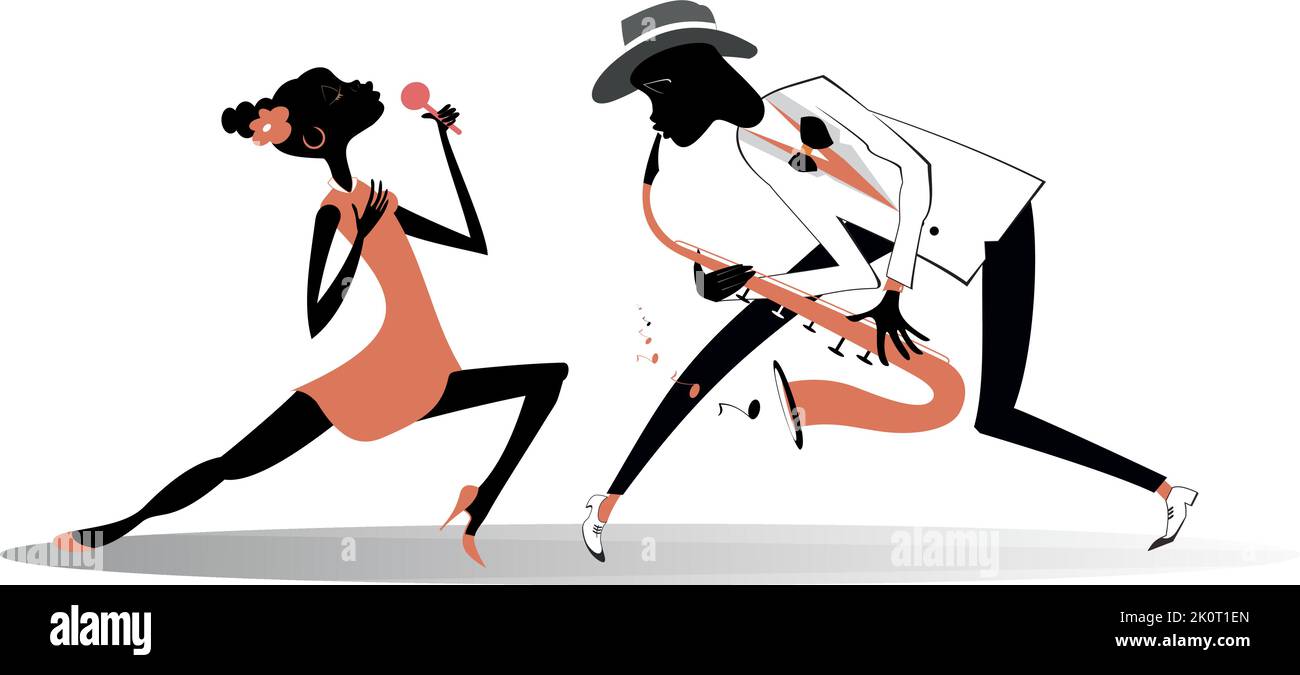 Illustration of African saxophonist man and African singer woman ...