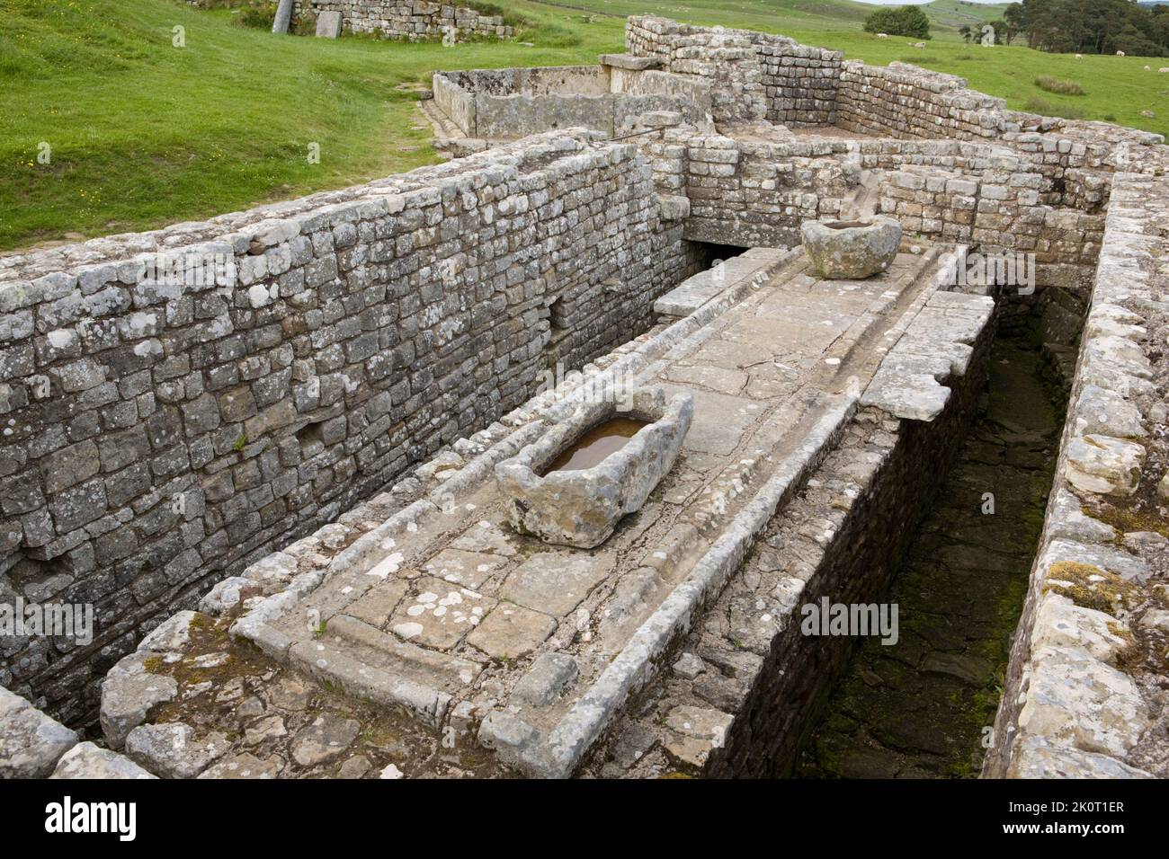 The communal latrines (toilets) at Housesteads Roman Fort in ...