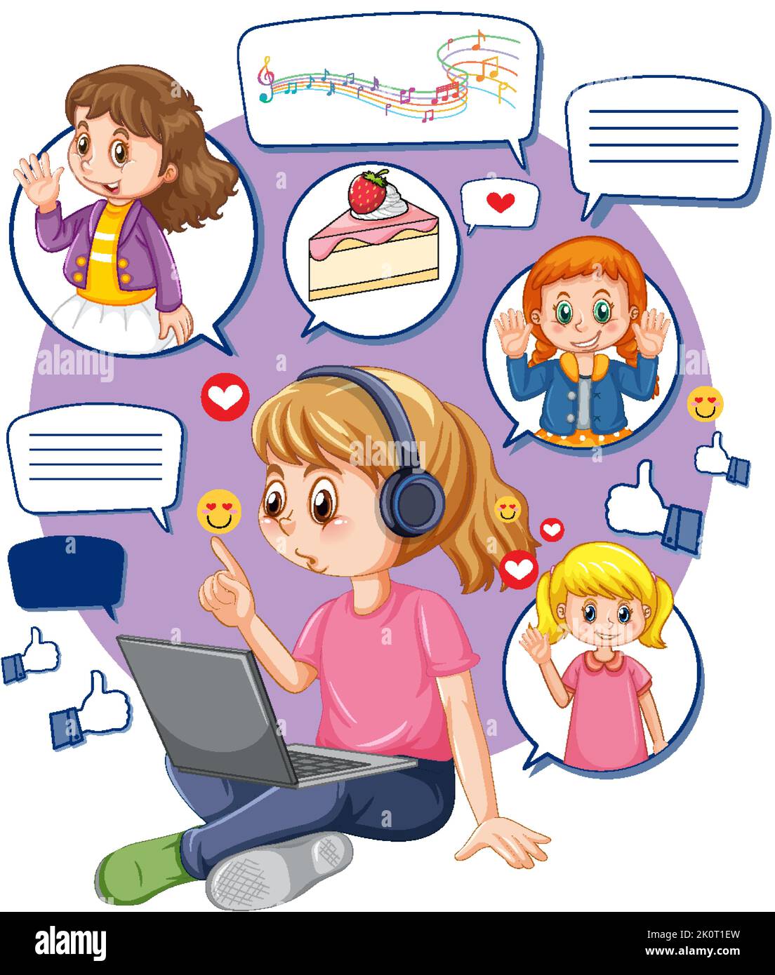 A girl using laptop for online learning illustration Stock Vector Image ...