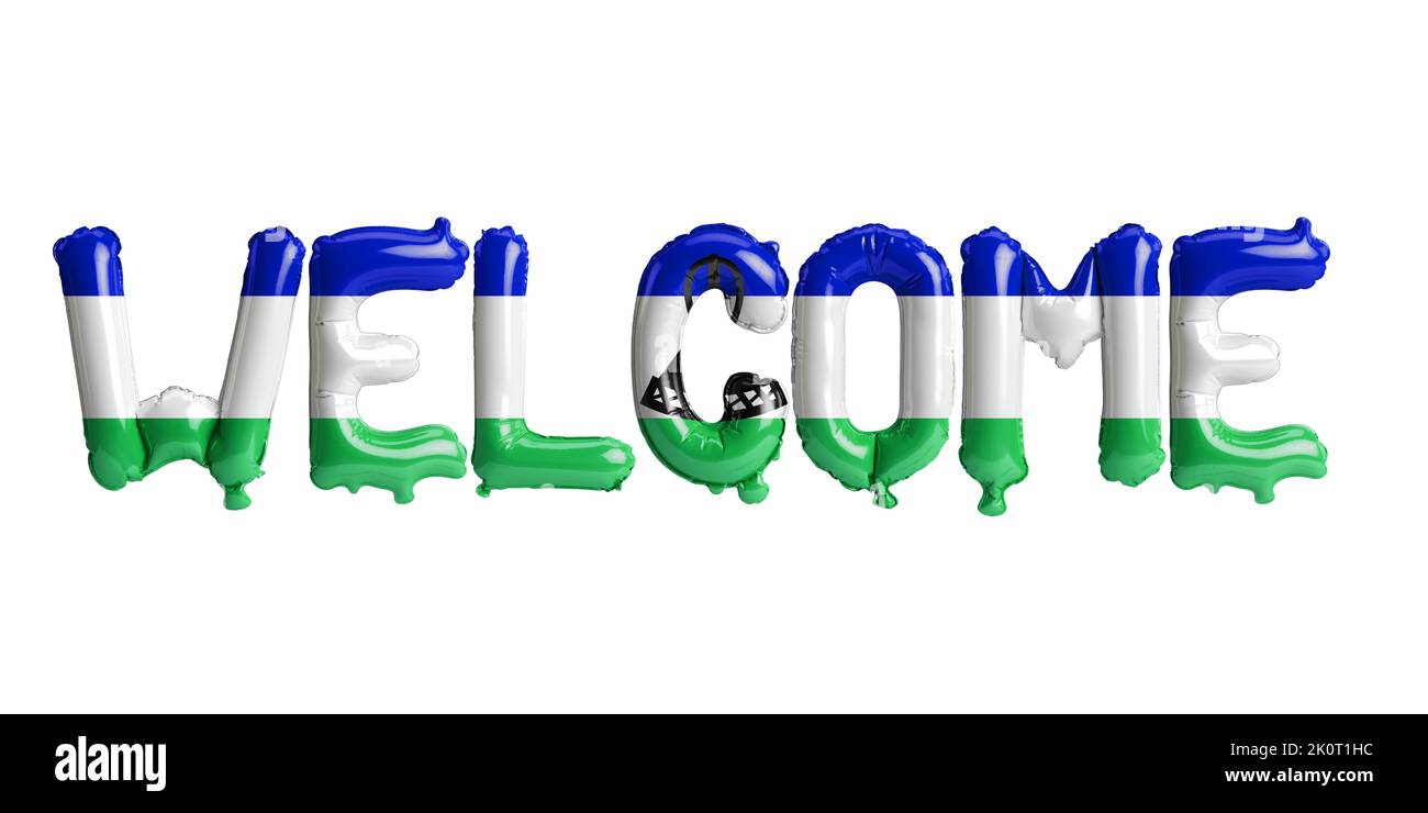 3d illustration of welcome-letter balloons in Lesotho flag isolated on ...