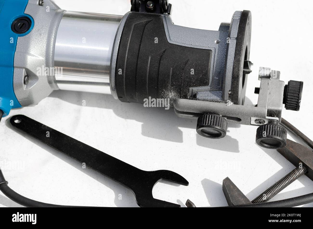 Tool. Wood milling is on the table next to the tools Stock Photo - Alamy