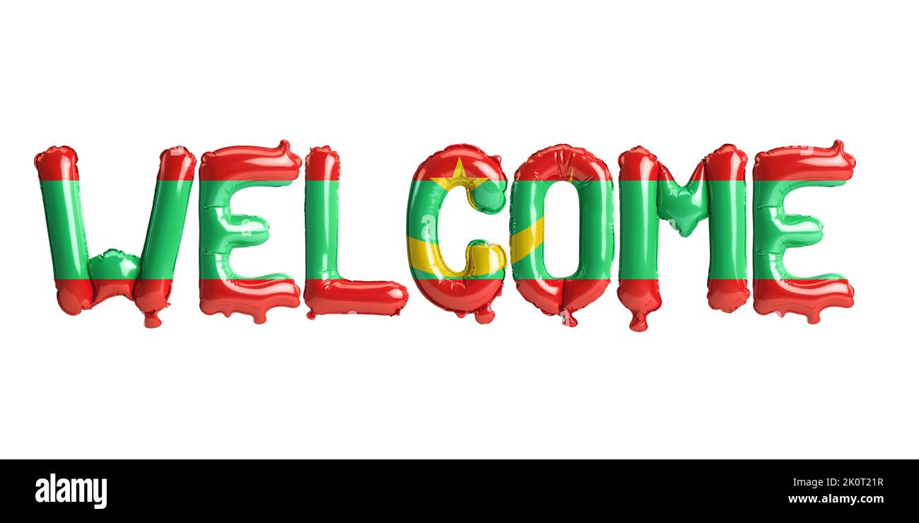 3d illustration of welcome-letter balloons in Mauritania flag isolated ...