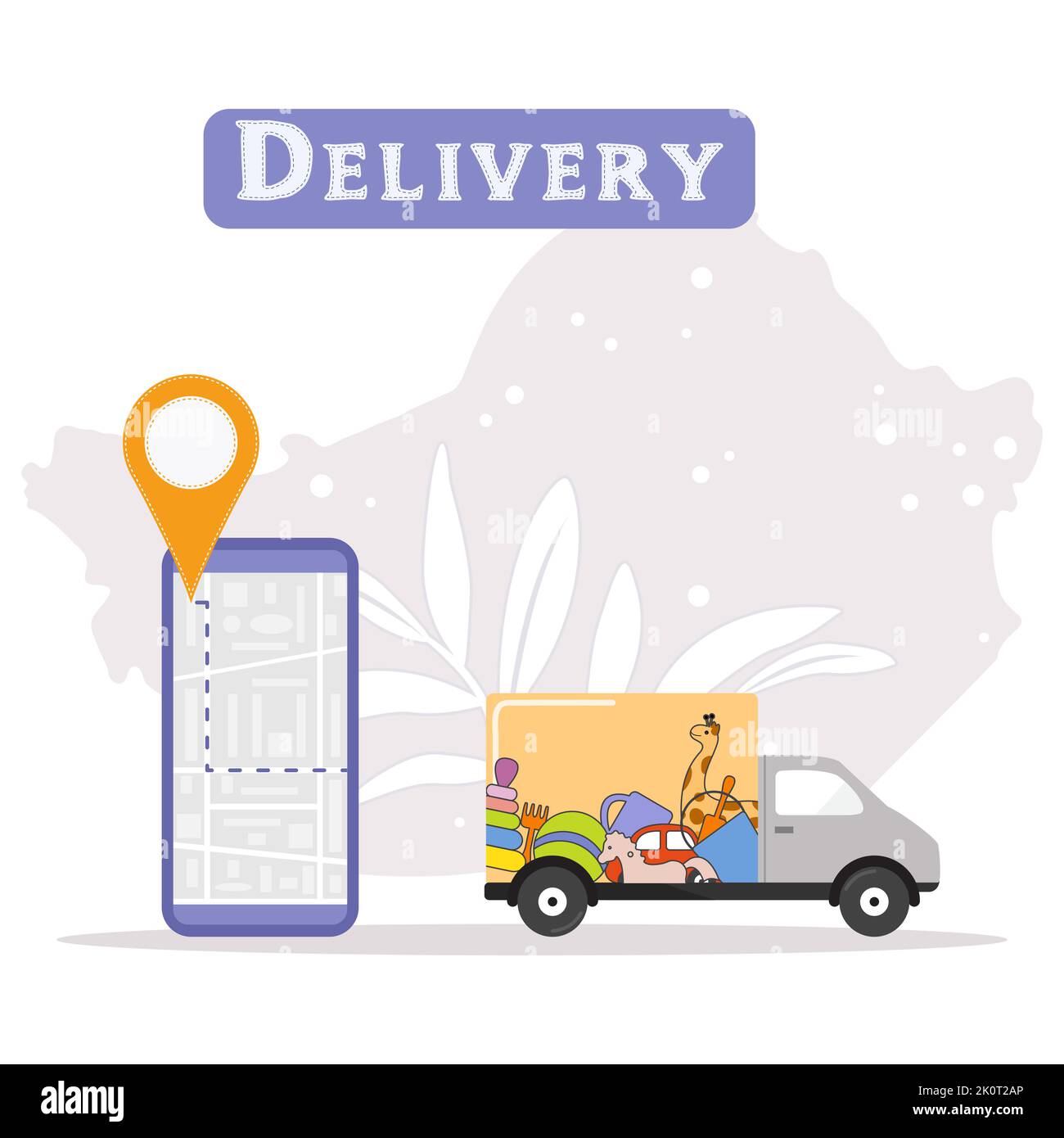Vector illustration Using cell phone app to order the kid toys. Online ...