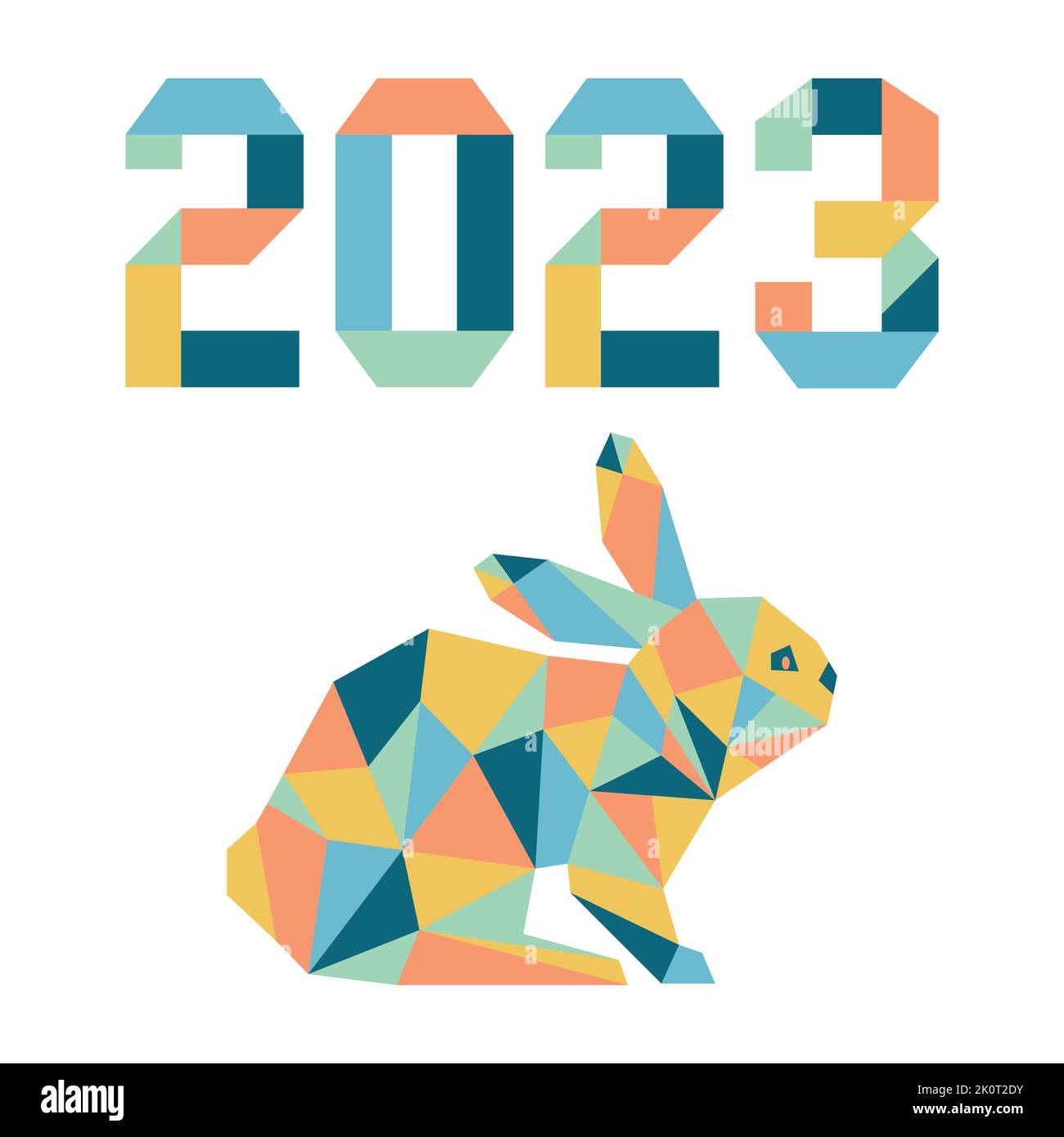 Happy new year Vector illustration with origami 2023 year numbers Bunny ...