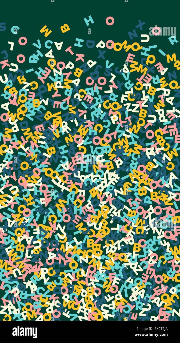 Falling letters of English language. Pastel flying words of Latin ...