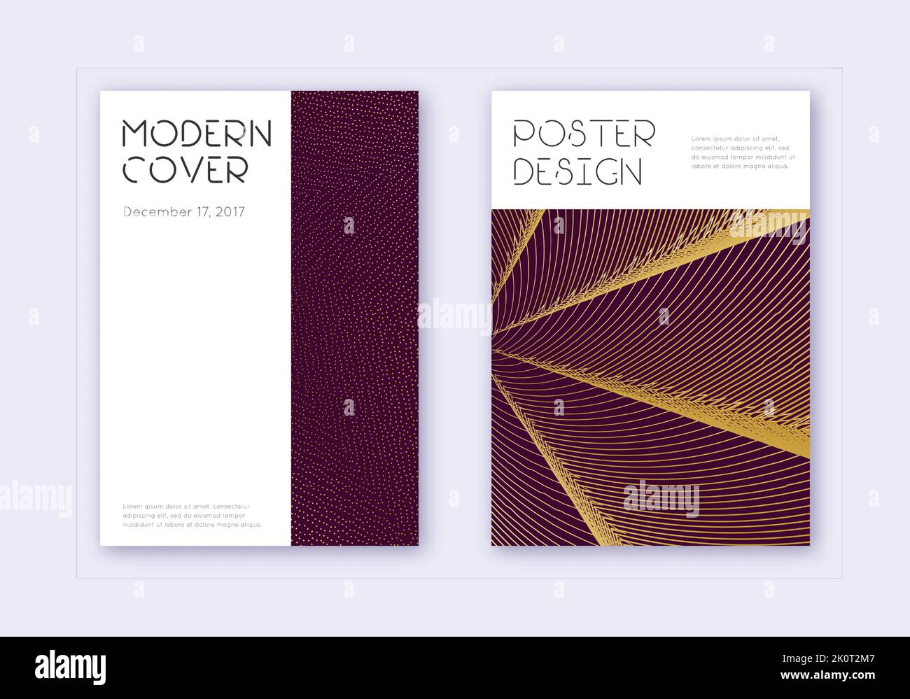 Minimal cover design template set. Gold abstract lines on maroon ...