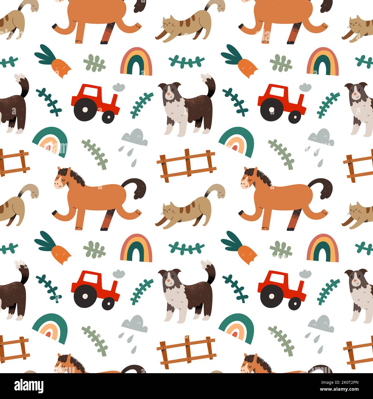 Farm animals seamless pattern, farmhouse mammals, cute horse, adorable ...