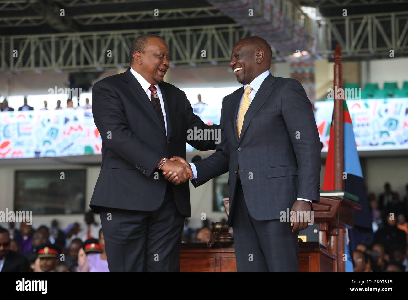 Nairobi, Kenya. 13th Sep, 2022. Kenya's newly elected President William Ruto (R) shakes hands ...