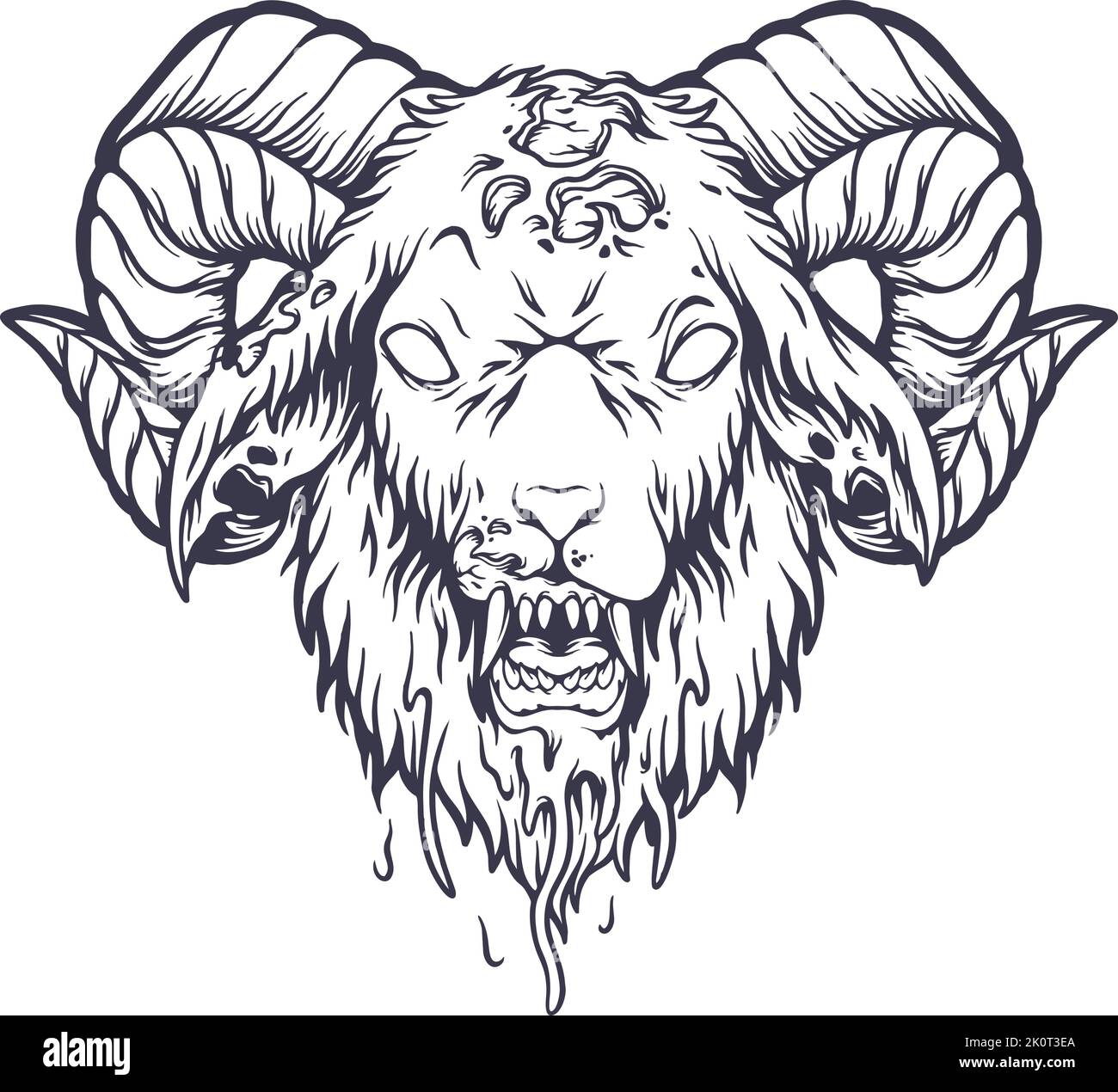 Scary angry goat monochrome illustration vector illustrations for your ...
