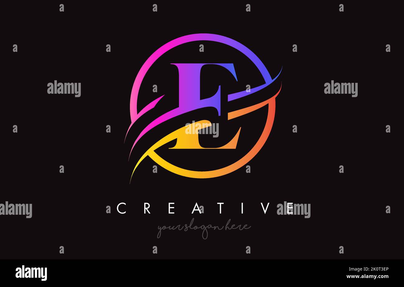Letter E Logo with Creative Purple Orange Colors and Circle Swoosh Cut ...