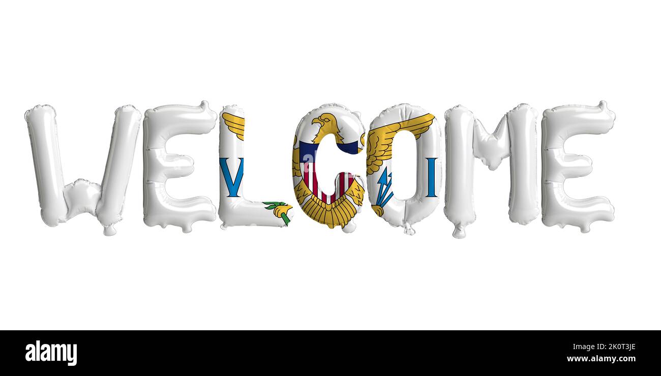 3d illustration of welcome-letter balloons in Virgin Islands flag ...