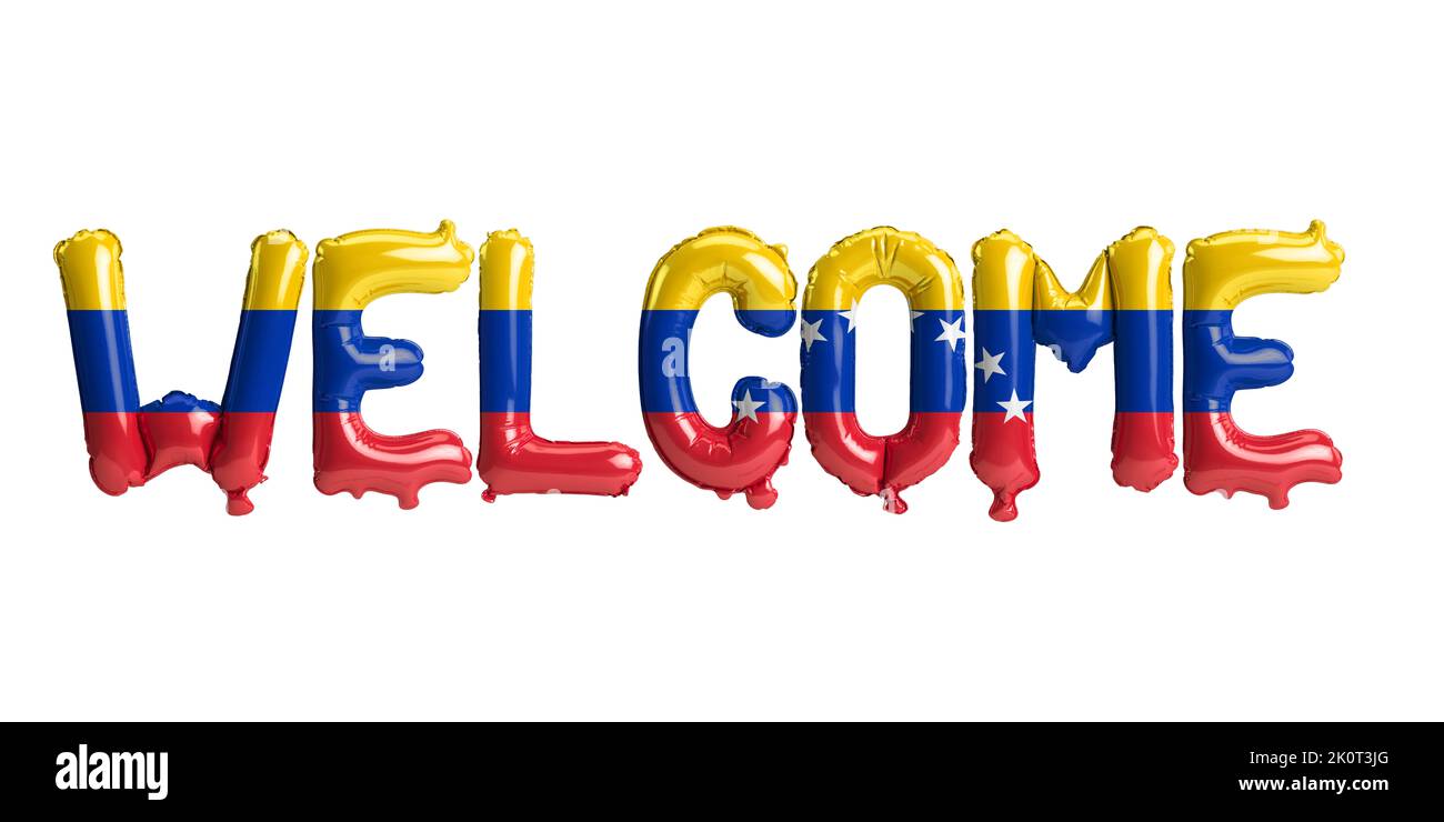 3d illustration of welcome-letter balloons in Venezuela flag isolated ...