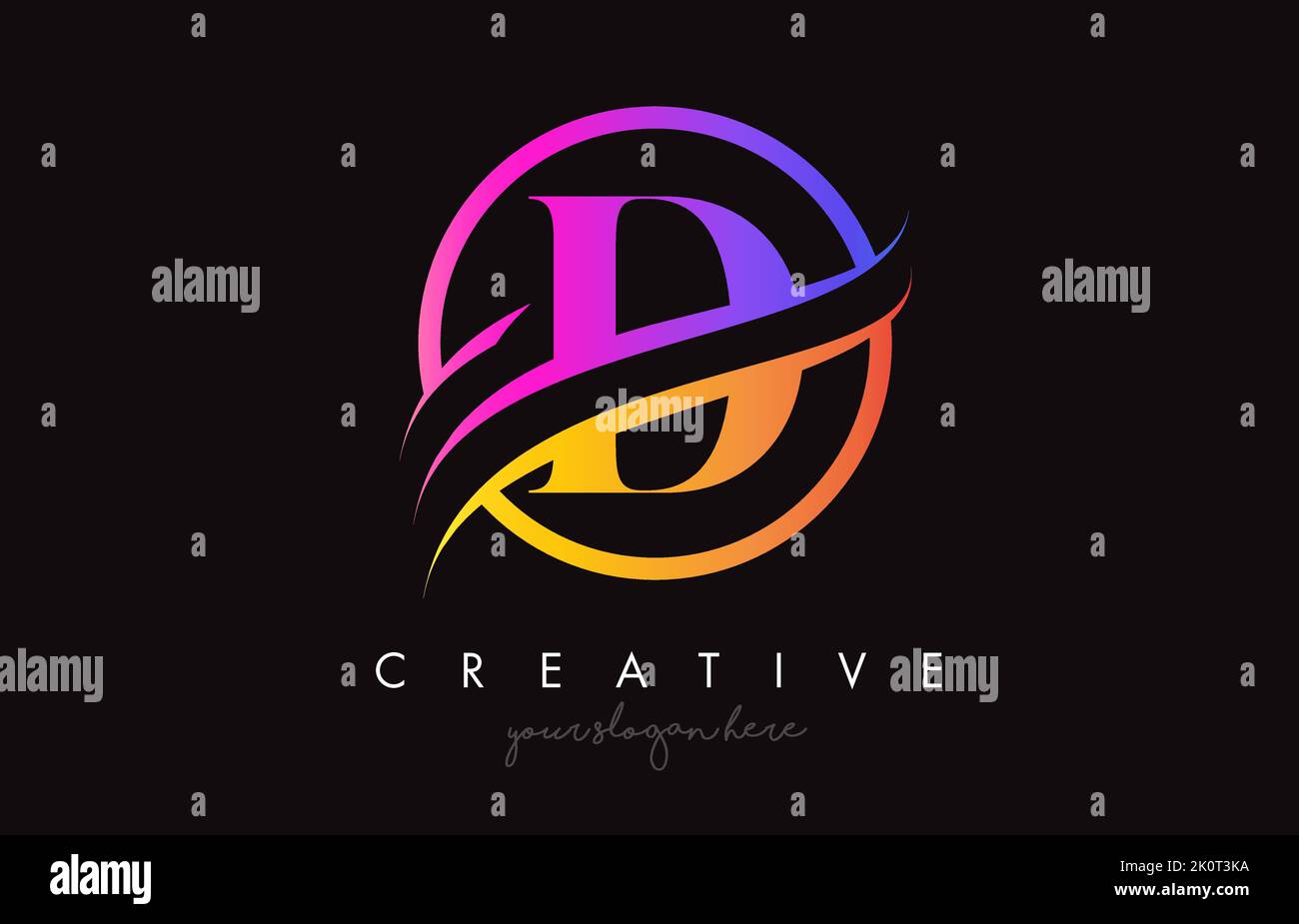 Letter D Logo with Creative Purple Orange Colors and Circle Swoosh Cut ...