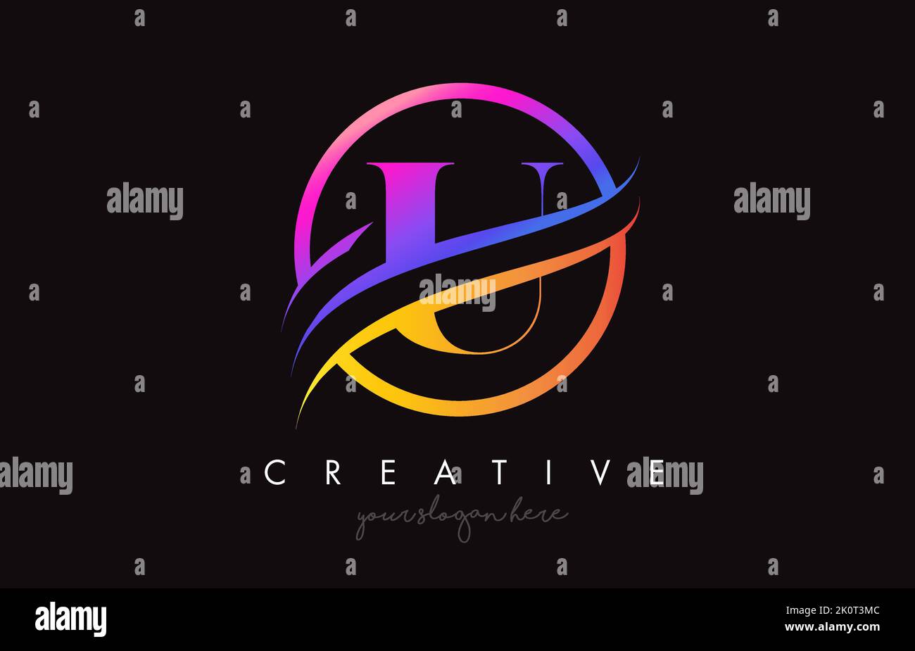 Letter U Logo with Creative Purple Orange Colors and Circle Swoosh Cut ...