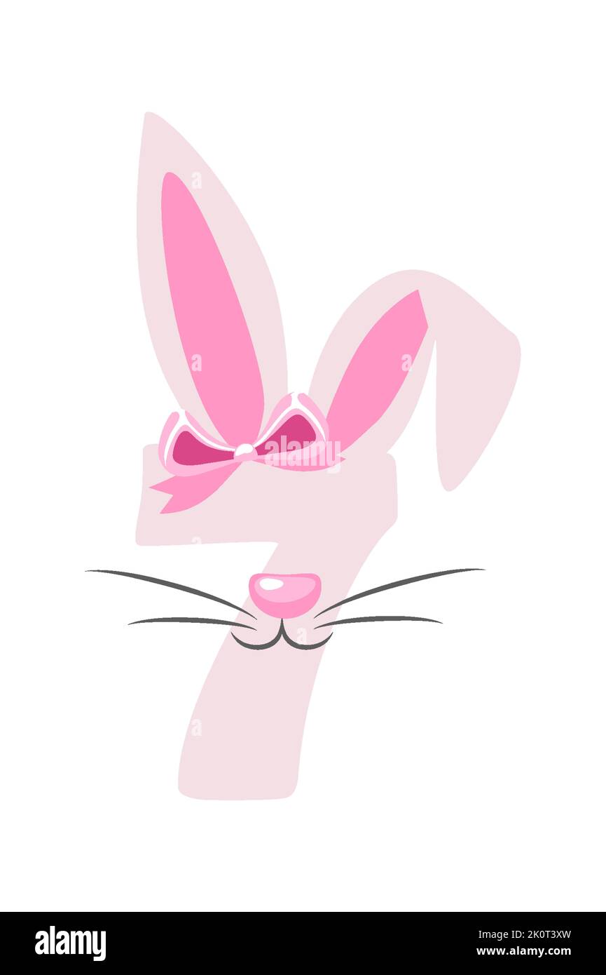 Funny bunny number 7 for kids. Seven digit in the form of a rabbit ...