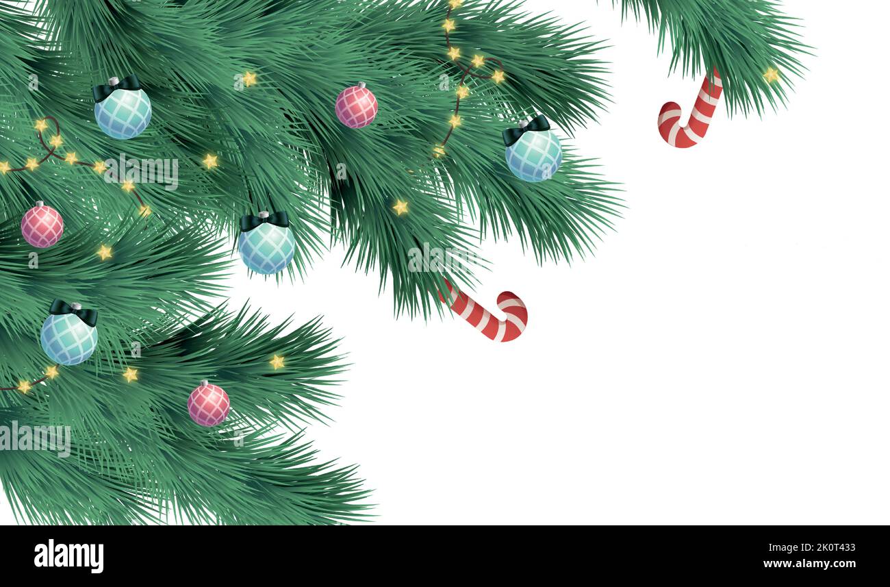 Christmas tree on white background, web template for festive ...